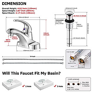 PARLOS Single Handle Mid Arc Centerset Bathroom Sink Faucet with Metal Drain Assembly and cUPC Faucet Supply Lines, Lead-Free, Chrome 13433
