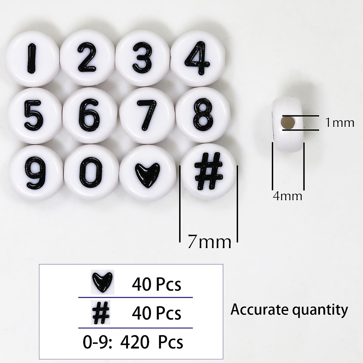 Melius 500Pcs Acrylic Number Beads for Jewelry Making, DIY Necklaces, Key Chains, Bracelets (4x7 Round, White)