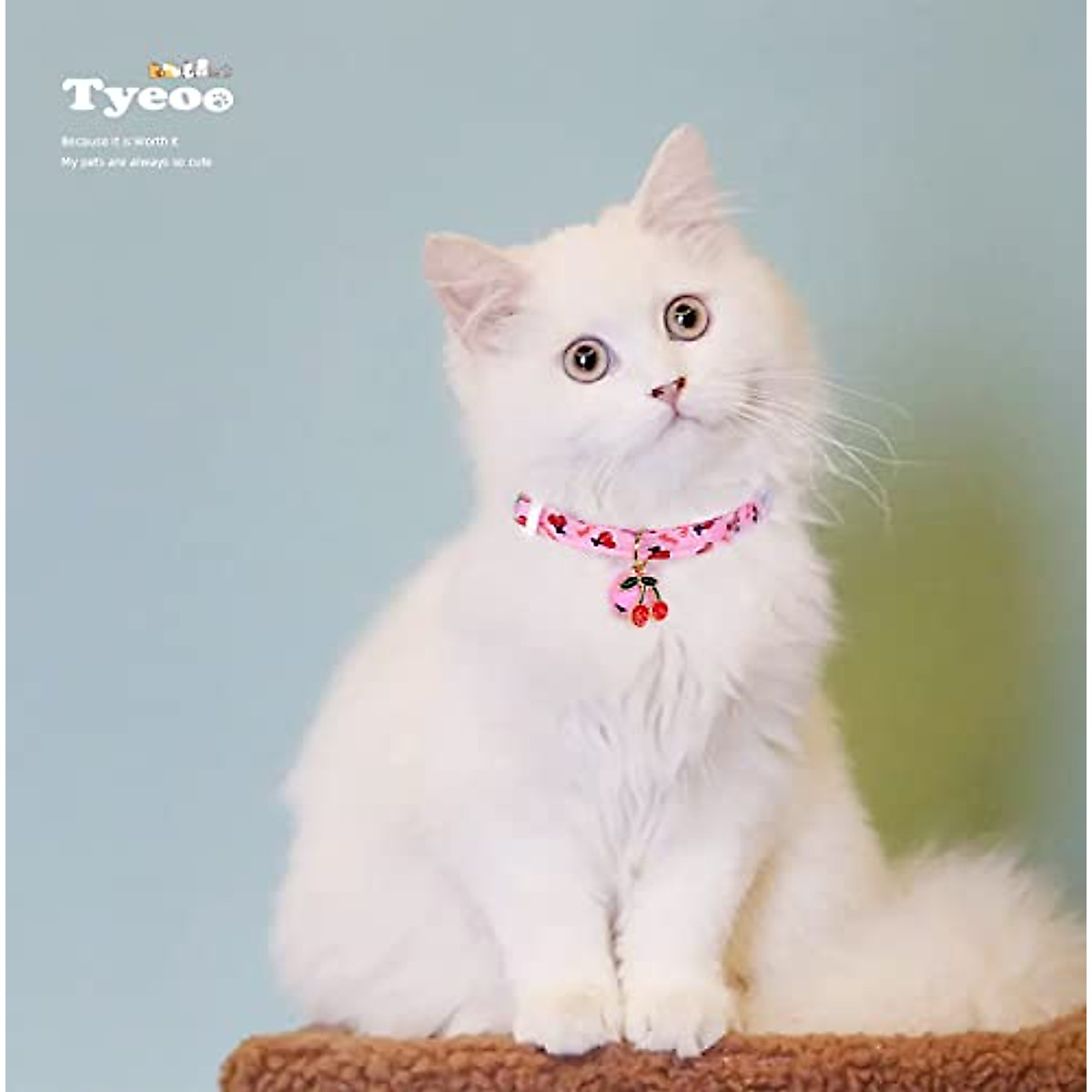 Tyeoo Cat Collars Breakaway with Bell - 2 Pack Cat Safety Collars for Boys & Girls Cats- Safety Buckle Kitten Collar Avocado Cherry Fruit Style Kitty Collars (Green & Cherry)