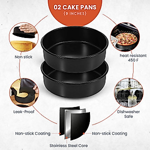 RFAQK 6 Inch Cake Pans Set of 3-6 Inch Round Cake Pan with 120 Pieces Parchment Papers, Non-stick Cake Baking Pans, Dishwasher Safe