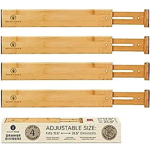 Bamboo drawer dividers expandable - wooden dividers separators Spring Loaded Drawer Organizer for Clothes, Kitchen Utensils, Bathroom and Dresser - Wood Dividers for Drawers - Keep Your Stuff Organized and Sorted [13.5" - 17.5"]