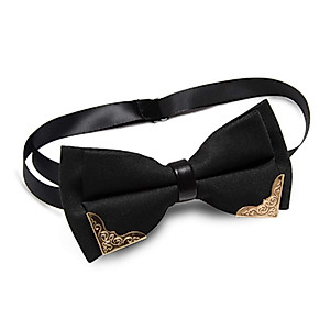 MENDENG Black Bow Ties for Men and Women Gold Metal Adjustable Wedding Bowtie