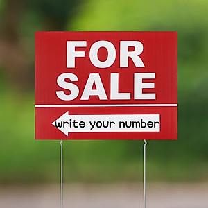 3 Pack 12 x 16 Inch for Sale Signs with Stake Real Estate Sale Sign Posts Corrugated Plastic Red White Double Sided with Directional Arrow for Real Estate Agents Supplies