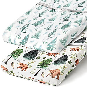 ACRABROS Changing Pad Cover- Ultra Stretchy Snug Fitted Diaper Changing Table Cover Sheets for Boys Girls,2 Pack,Bears &Forest
