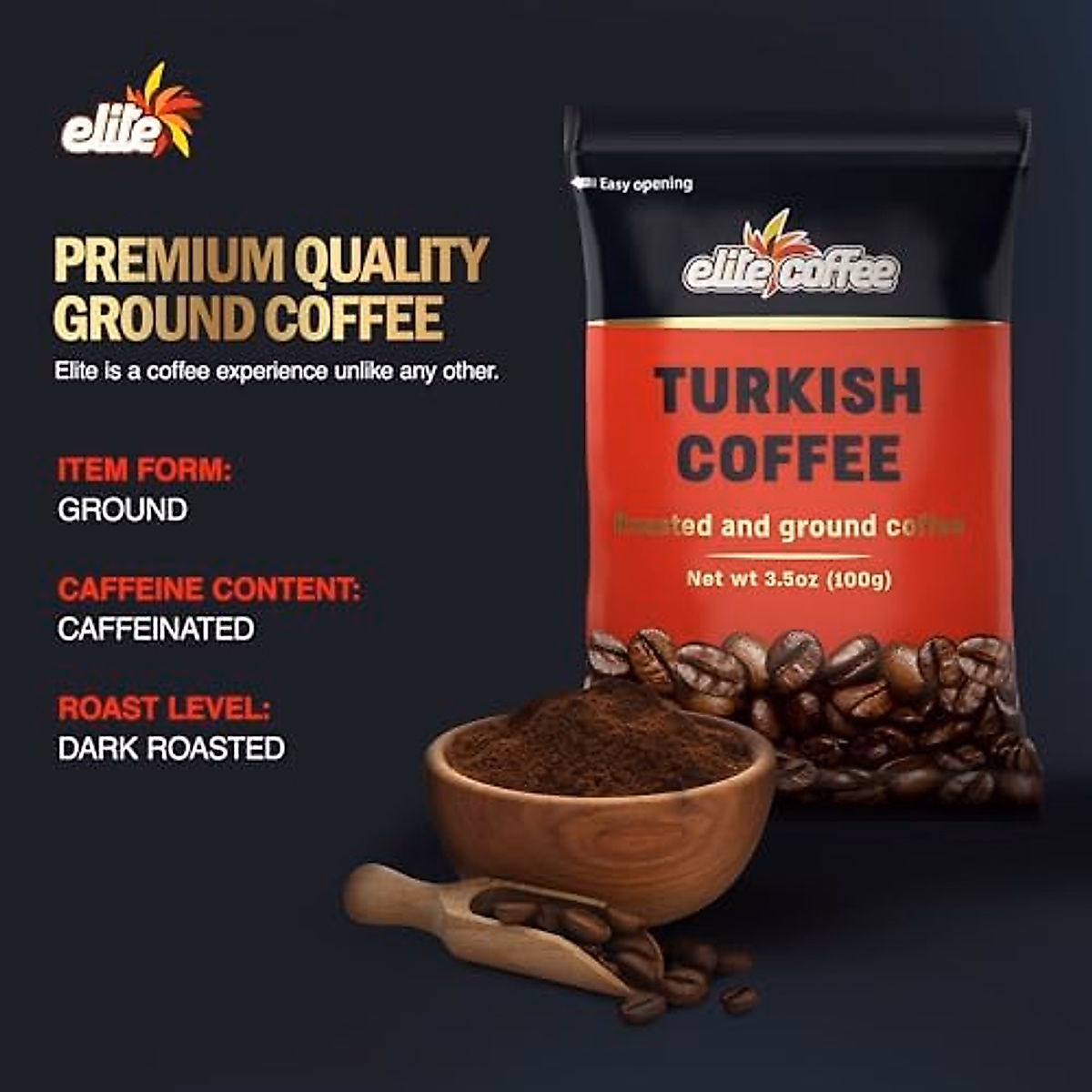 Elite Turkish Ground Roasted Coffee Bag, 3.5000-ounces (Pack of 10)