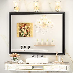 Vosuja 40 x 30 Inch Bathroom Mirrors for Wall, Black Bathroom Mirror, Wall Mirror for Bathroom in Aluminum Alloy Metal Frame (Horizontal/Vertical)