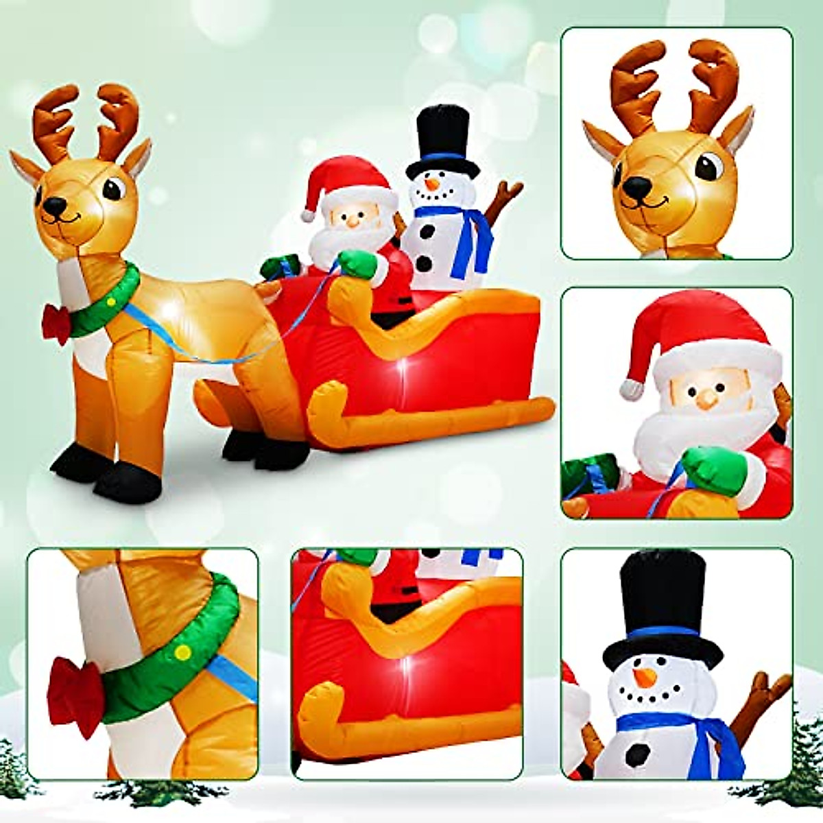 6.6FT Long Christmas Inflatables Santa Claus on Sleigh with Snowman and Reindeer Outdoor Decorations, Giant Blow Up Yard Décor Build in LEDs & Tethers Stakes for Holiday Xmas Indoor Patio Lawn
