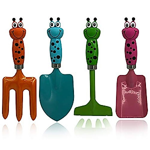 Kids Gardening Tools Set Metal for Kids Hand Shovel Mini Garden Tools for Kids, Safe Toy Gardening Tools for Soil Planting Digging Transplanting 4 Pieces