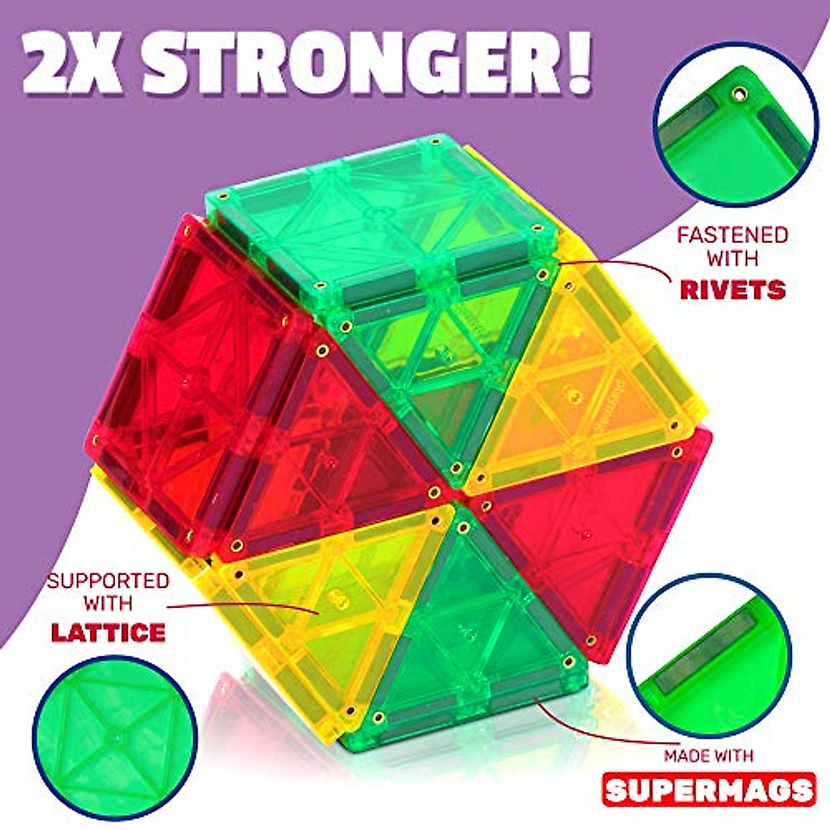 Playmags Magnetic Tile Building Set: Exclusive Educational Clickins 36-Pc. Kit: 18 Super Strong Clear Color Magnet Tiles Windows & 18 Letters & Numbers Stimulate Creativity & Brain Development