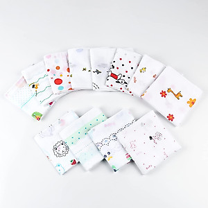 HOULIFE Kids Cotton Handkerchiefs, 100% Soft Handkerchieves Cartoon Printing Small Cute Hankies for Children Girls Boys 12PCS