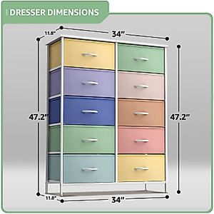 Sorbus Kids Dresser with 10 Drawers - Storage Unit Organizer Chest for Clothes - Bedroom, Kids Room, Nursery, & Closet - Steel Frame, Wood Top & Handles, and Easy Pull Fabric Bins