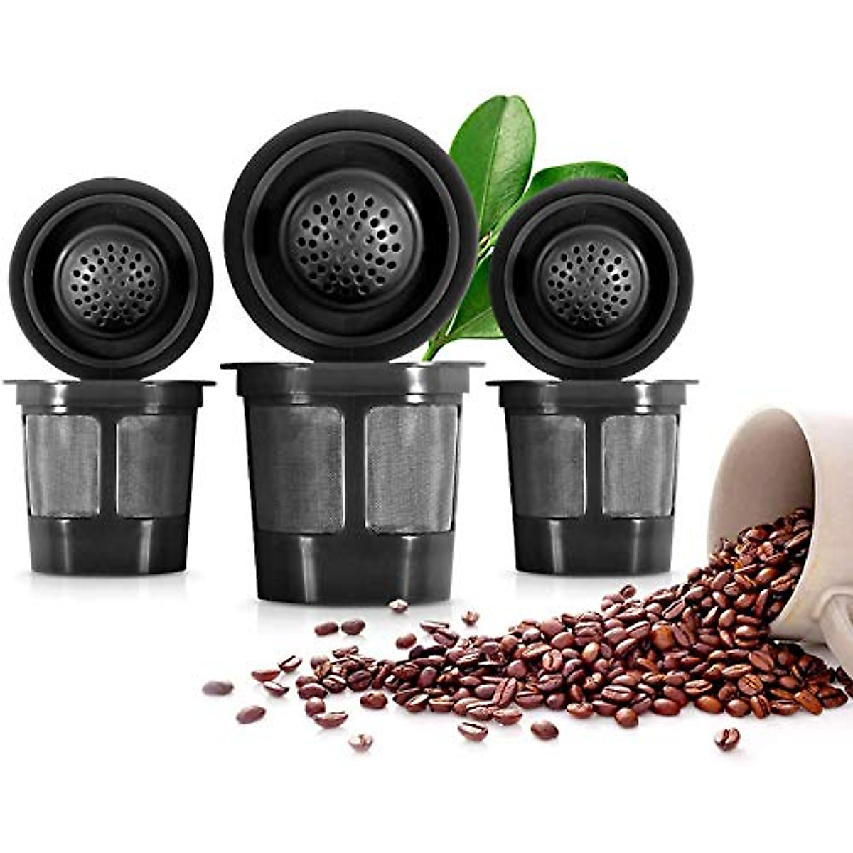 K&J Reusable K Cups Compatible with Keurig, 4 Pack, Black - Includes Freedom Clip for Compatibility With Keurig 2.0 Machines