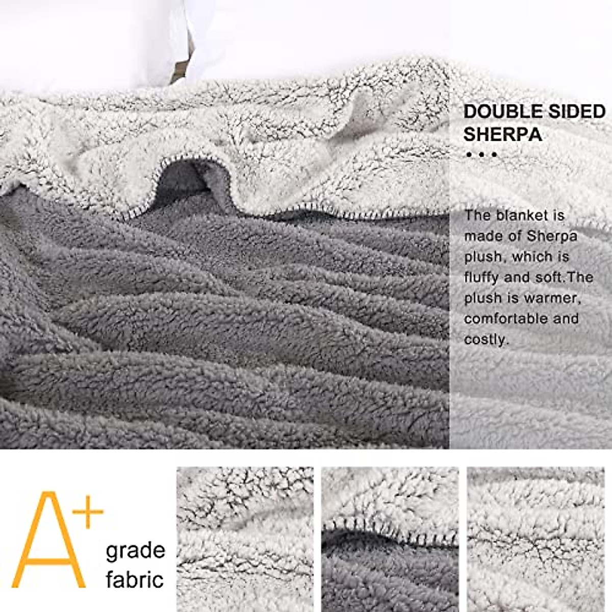 LAGHCAT Sherpa Thick Blanket, Double Side Sherpa Fleece Blanket, Cozy Warm Sherpa Throw Blanket in The Whole Winter. Fuzzy Fluffy Soft Twin Size Grey Blanket Suitable for Couch Bed(60"x80")