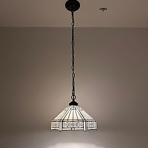 enjoy decor lamps Tiffany Pendant Lighting White Hexagon Stained Glass Hanging Lamp LED Bulb Included for Dining Room Island Kitchen Living Room 12”W*12”D*60”H