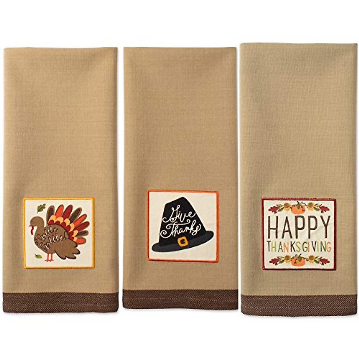 DII Fall Basics Collection Embellished Dishtowel Set, 18x28, Pumpkin Spice 3 Piece