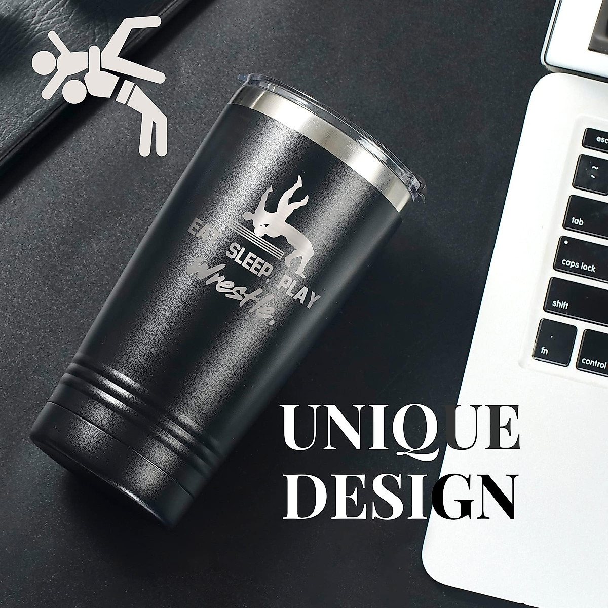 Onebttl Wrestling Gifts, Eat Sleep Play Wrestle, Wrestler Gifts for Men, Teen Boys, Appreciation Gift for Coaches, Juegos de Lucha libre, 20oz Stainless Steel Tumbler, Black
