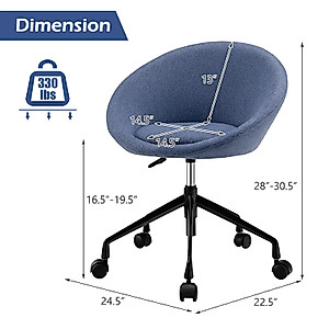 Giantex Armless Office Chair Grey, Modern Fabric Cute Desk Chair with Wheels and Circular Back, Adjustable Swivel Task Computer Chair, Comfy Vanity Makeup Chair for Small Spaces Home Office