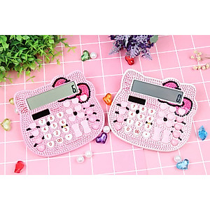 Cute Calculator Cat Crystal Calculator Girl and Women Pink Calculator Large LCD Display Dual Drive by Solar Energy and Battery for School Office Home