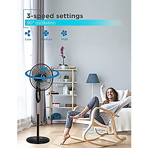 BLACK+DECKER BFSD116B 16" Oscillating Dual-Blade Stand Fan with Remote, Adjustable Height, Black