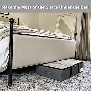 INDRESSME Under Bed Storage Containers, Under Bed Clothes Storage, Under the Bed Shoe Organizer, Underbed Storage Bins with Lids and Ultra Thick Fabric, Grey, 6 inches Tall, 2 pack