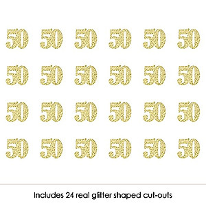 Gold Glitter 50 - No-Mess Real Gold Glitter Cut-Out Numbers - 50th Birthday Party Confetti - Set of 24
