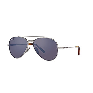 Ray-Ban RB8225 Aviator Titanium Sunglasses, Silver/Grey Mirrored Blue, 62 mm