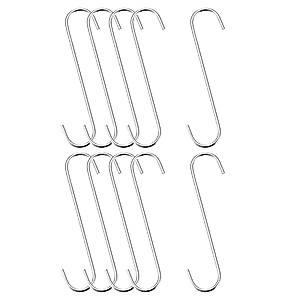 uxcell S Hanging Hooks, 8inch/200mm Extra Long Steel Hanger, Indoor Outdoor Uses for Garden, Bathroom, Closet, Workshop, Kitchen, Silver Tone, 10Pcs