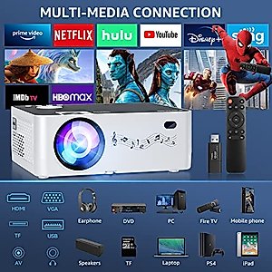 Projector with WiFi and Bluetooth , 5G WiFi, Native 1080P/12000L Video Projector with Screen, 4K Support Outdoor Projector, 350'' Display Phone Projector with Carry Bag for iPhone,TV Stick, Mac