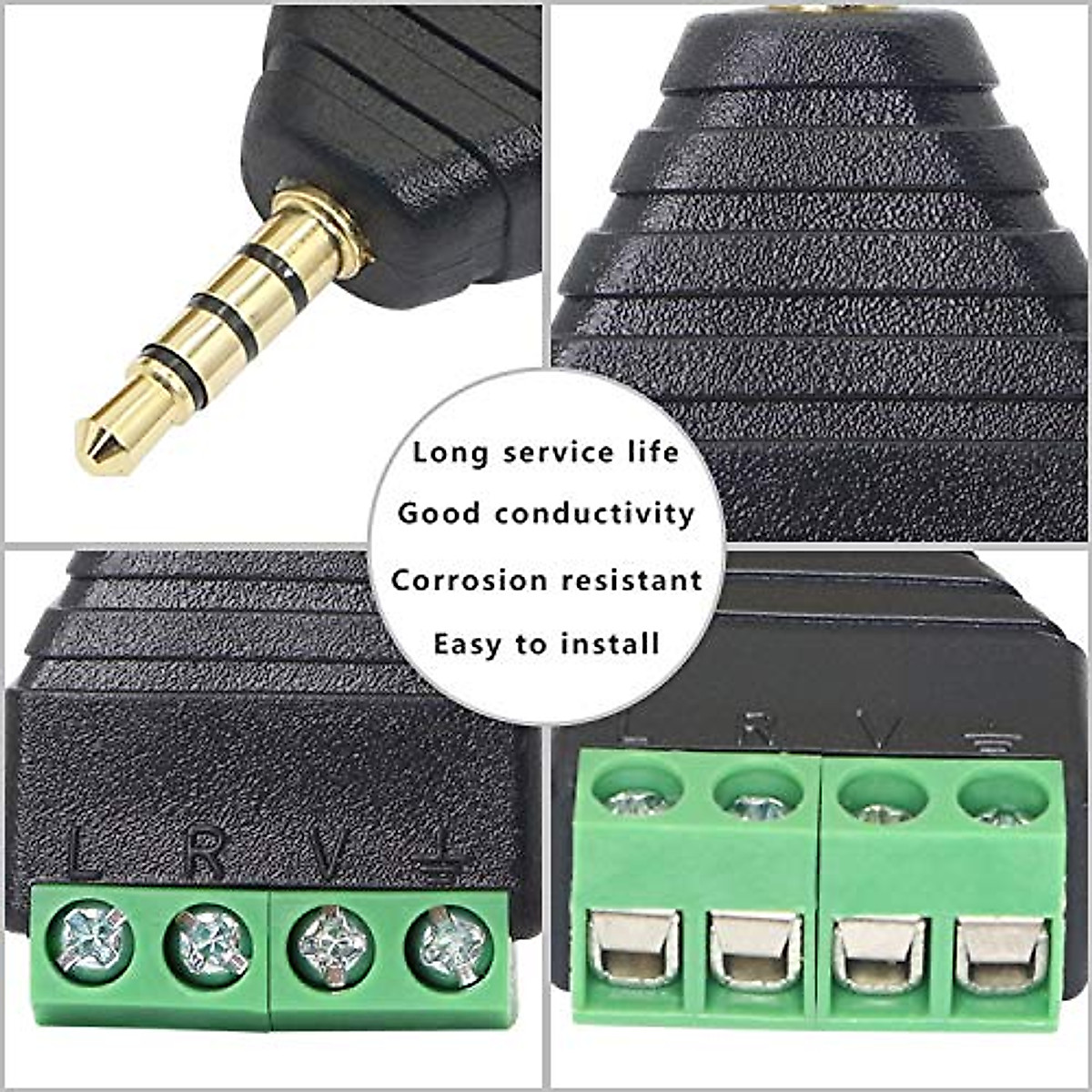 GELRHONR 3.5mm 4 Screw Terminal Adapter, 1/8 Inch 4 Pole Stereo TRRS Audio Plug Solderless Converter for Headphone Headset and Earphone（3-Pack）