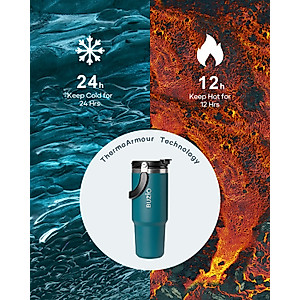 BUZIO Insulated Tumbler with 2-in-1 Lid and Straw, 30 oz Tumbler with Handle, Stainless Steel Double Walled Water Bottle Reusable Coffee Tumbler Travel Mug Thermal Cup, Wide Mouth Smoothie Cups