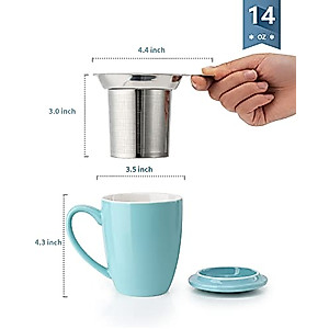 Sweese 15 OZ Porcelain Tea Mug with Infuser and Lid, Loose Leaf Tea Cup, Gifts for Tea Lover, Turquoise - 201.102