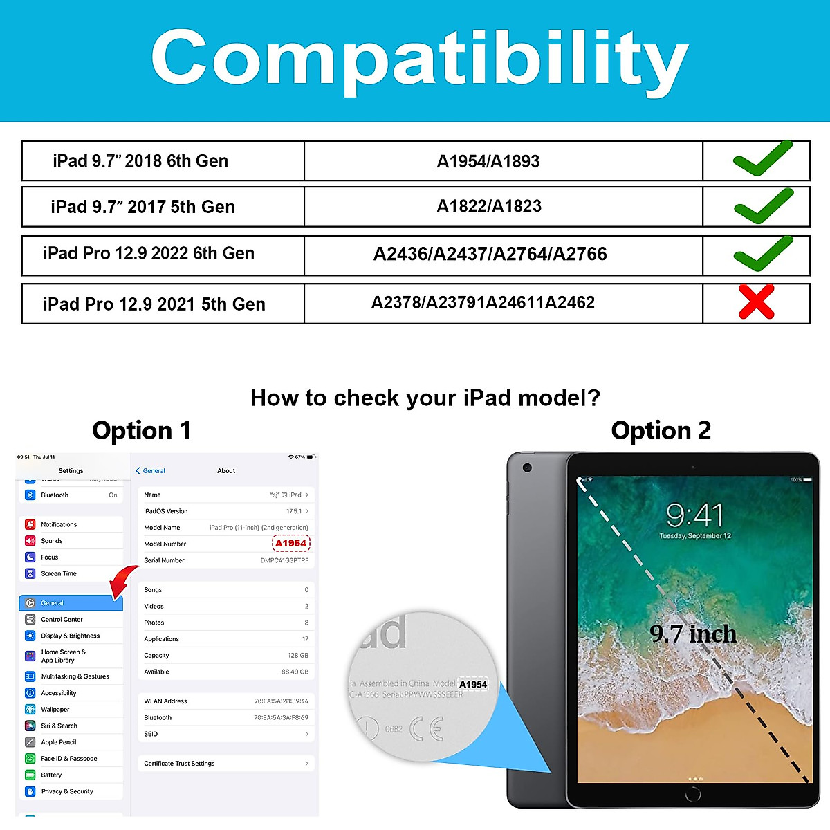 Case for iPad 6th/5th Generation: Protective TPU Cover for iPad 9.7 (2018/2017) & iPad Air 2 9.7" with Screen Protector- Stand- Handle- Shoulder Strap-Pencil Holder- Black