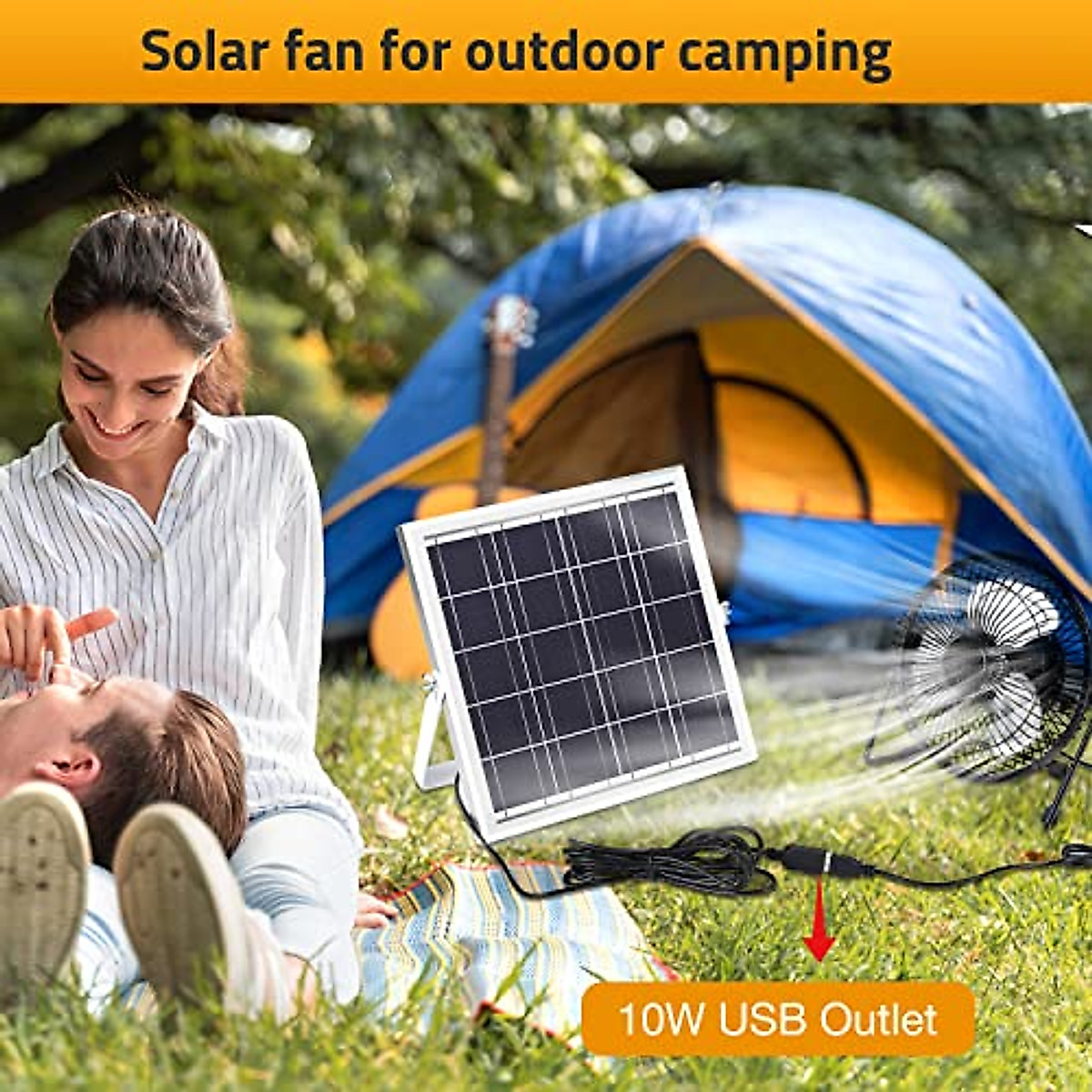 Blessny 6 inch Solar Powered Fan, 10W Solar Panel Exhaust Fan High Air-Flow 2000RPM 36dB Super Quiet for Cooling Dog House, Pet House, Grenhouse Plant Air Circulation