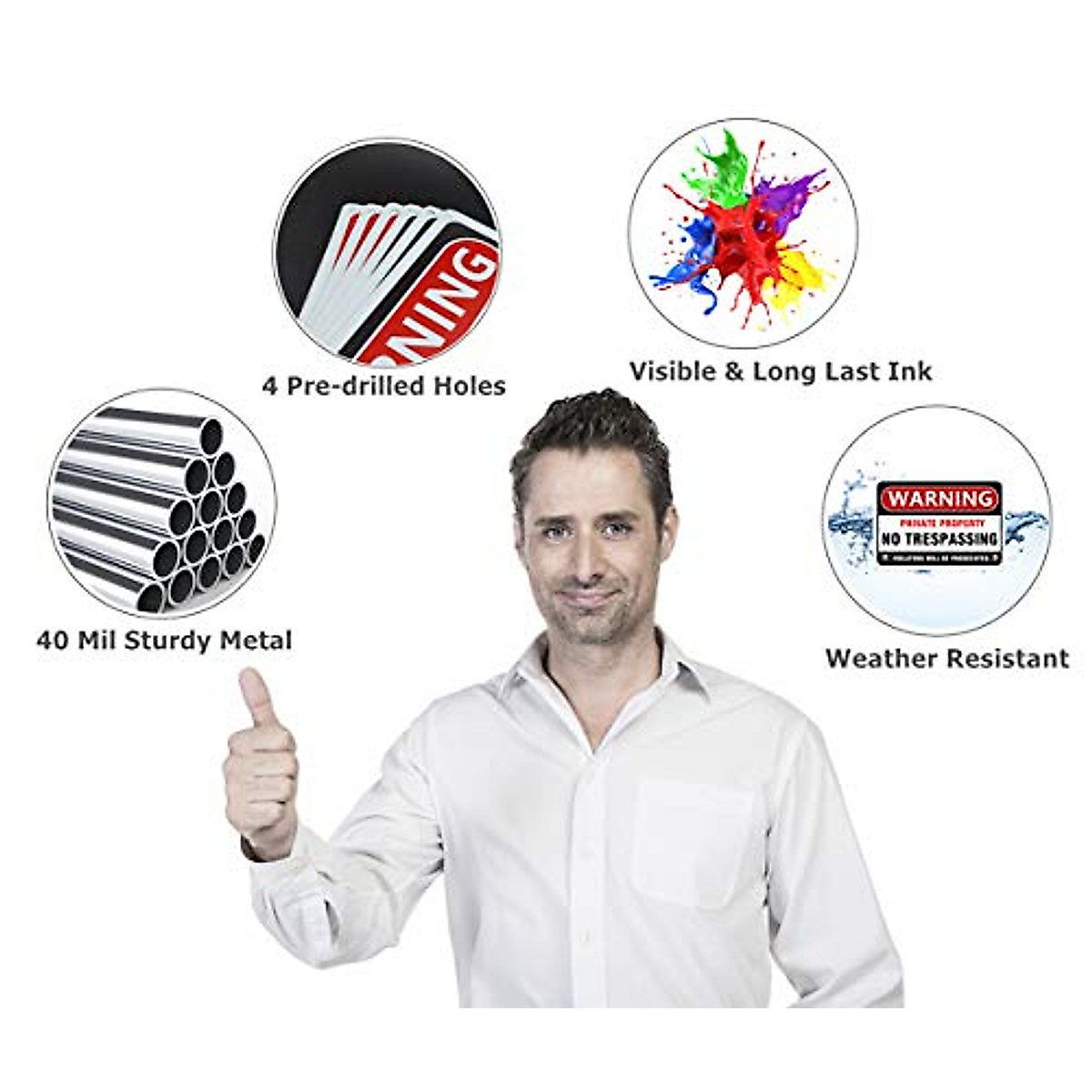 No Trespassing Signs Private Property, 4 Pack 10 x 7 inches Warning Metal Trespass Yard Sign, Heavy Duty Aluminum for Indoor Outdoor House Home Weather Resistant