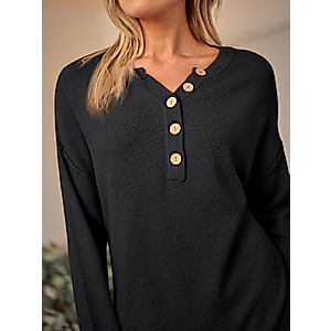 LILLUSORY Women Oversized Sweater Maxi Dress 2023 Fall Long Sleeve V Neck Button Waffle Knit Midi Dresses Black