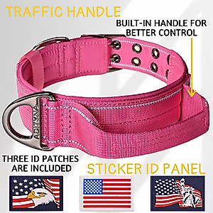 ADITYNA Heavy Duty Dog Collar with Handle - Reflective Pink Dog Collar for Large Girl Dogs - Wide, Thick, Tactical, Soft Padded - Perfect Dog Collar for Training, Walking, or Hunting