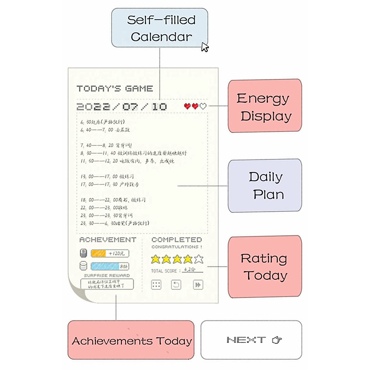 Undated Daily Planner 365 Days Notebook Game Design Pocket Organizer Appointment Book Journal Notebook A6 mini Cute Diary (Pink)