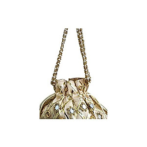 CRAFTFOBIA Women potli Bag Purse Rajasthani Clutch Wallet Ethnic | Zari work Style Pure Cotton with Gota Patti Designer Potli (Golden)