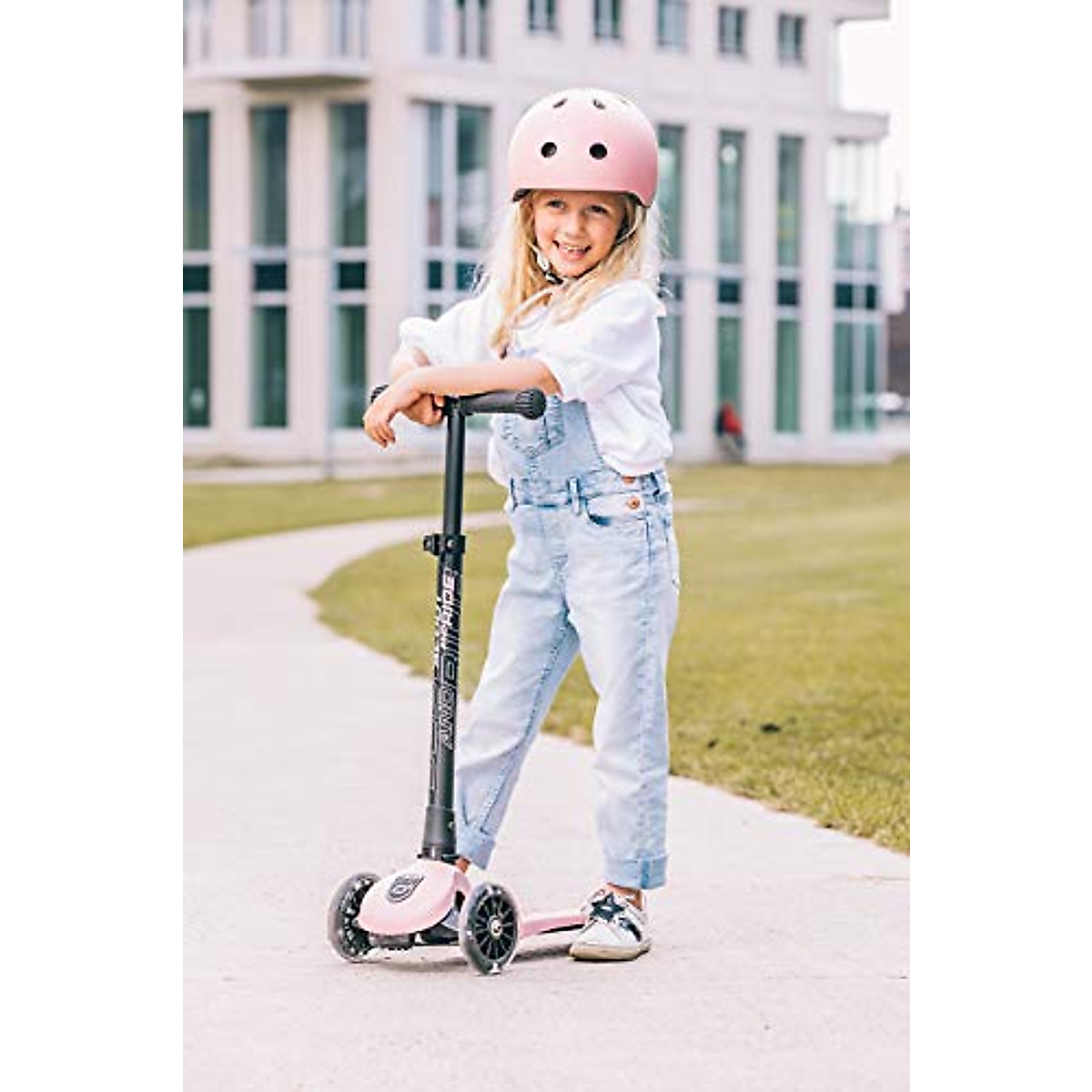 Scoot & Ride - Highwaykick 3 Children Adjustable Wide Deck Standing Scooter Including Safety Pad and LED Wheels (Rose) - for Ages 3-6