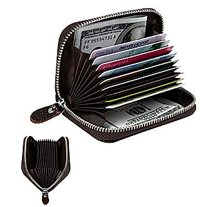 Women's RFID Blocking 12 Slots Credit Card Holder Leather Accordion Wallet,coffee