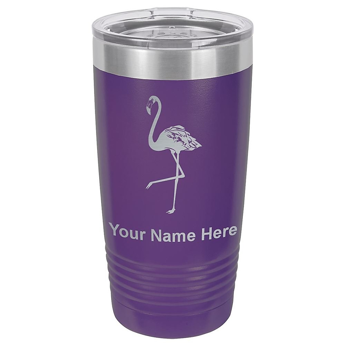 LaserGram 20oz Vacuum Insulated Tumbler Mug, Flamingo, Personalized Engraving Included (Dark Purple)