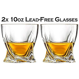 Mixology & Craft Two Crystal Whiskey Glasses for Old Fashioned Cocktails and Bourbon Drinks