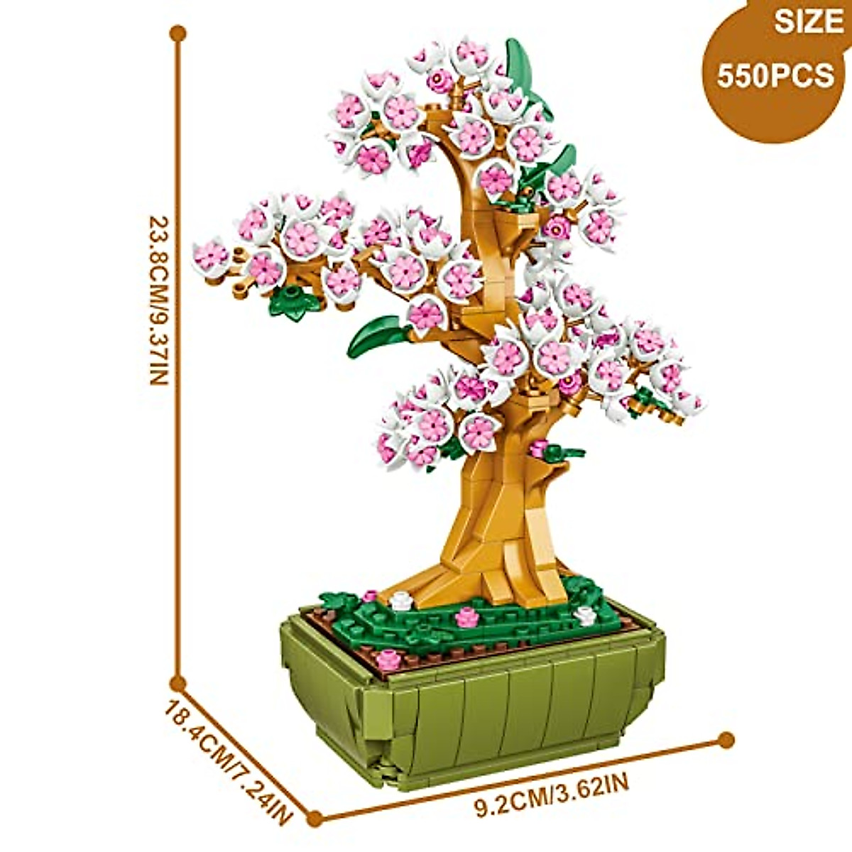 IACTIONUNION Cherry Blossom Bonsai Tree Building Block Sets 550Pcs Japanese Sakura Artificial Flowers Building Toys Botanical Collection Gifts for Women Girls Adults Kids 8-12