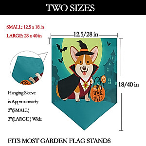 Oarencol Halloween Corgi Dog Witch with Cauldron Candy Garden Flag Trick or Treat Moon Bat Double Sided Home Yard Decor Banner Outdoor 12.5 x 18 Inch