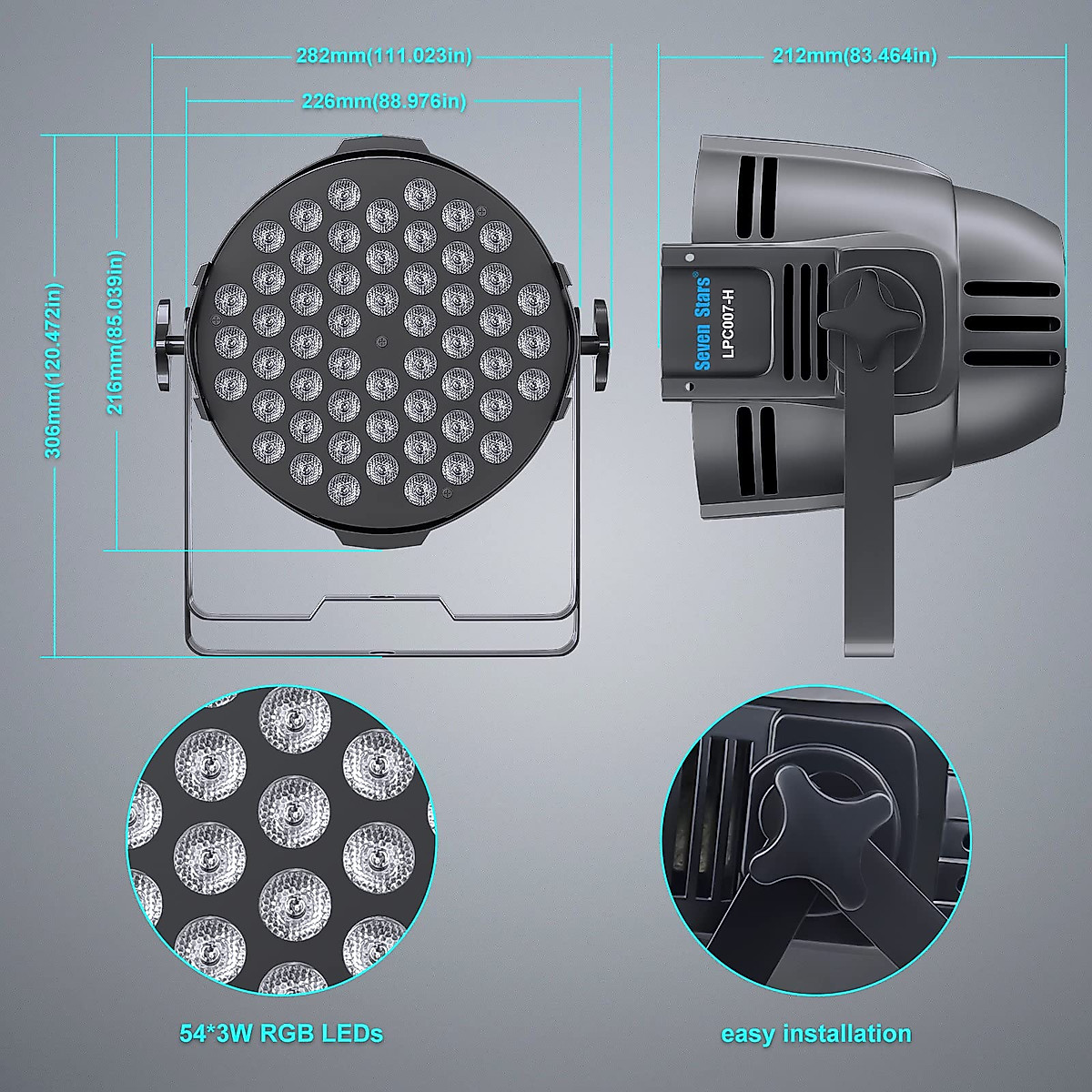 Seven Stars LED Stage Lights Sound Activated, RGB DMX Stage DJ Lights Sound Activated, LED Par Lights Party Wash Lights for Parties, Church, Concert, Wedding, Bar, Club Stage Lighting (4 Pack)