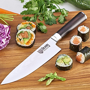 Okami Knives CHEF KNIFE 8" Japanese Damascus Stainless Steel, High Carbon Sharp Kitchen Cutlery, Light & Ergonomic Gyuto