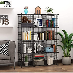 HUBSON Wire Cube Storage Organizer, 6-Cube Metal Grids Storage Shelf, Closet Cabinet, DIY Plastic cube Bookcase Modular Closet Cabinet for Bedroom, Living Room, Office, Black