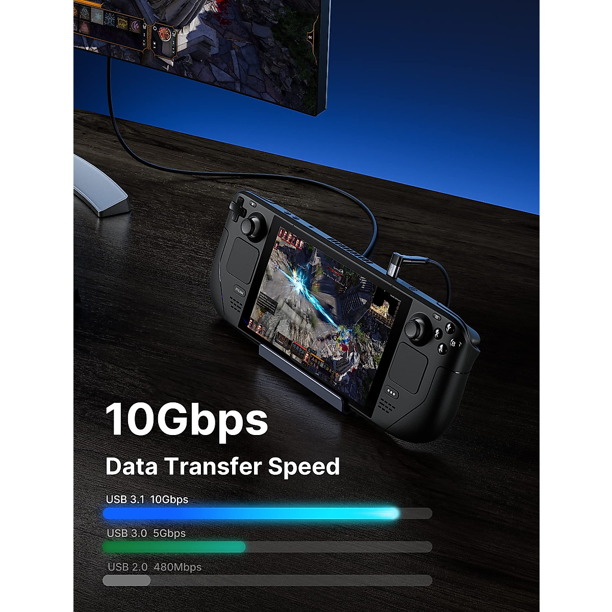 JSAUX 90 Degree USB-C Male to USB-C Female Adapter + Steam Deck Carrying Case