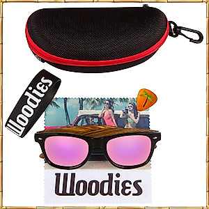 Woodies Zebra Wood Sunglasses with Pink Mirrored Polarized Lens and Real Wooden Frame for Men and Women | 100% UVA/UVB Protection