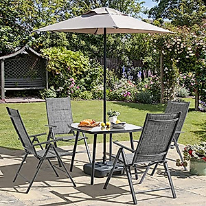 Soleil Jardin Outdoor Patio Dining Set for 4 with Aluminum Frame, 5 Piece Dining Table Set with 4 Adjustable Padded Folding Reclining Chairs & 1 Glass Top Table w/1.77” Umbrella Hole, Dark Gray